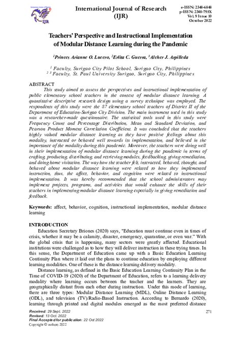 Pdf Teachers Perspective And Instructional Implementation Of Modular