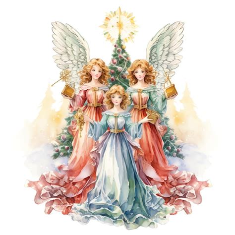 Premium Ai Image Angel Tree Toppers Watercolor Winter