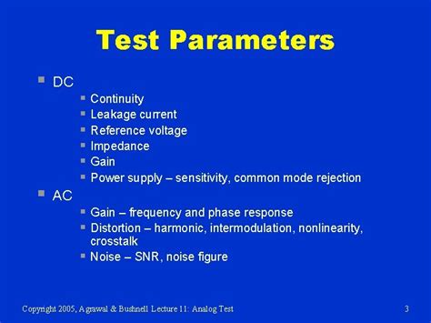 vlsi testing lecture 11 analog test analog circuits