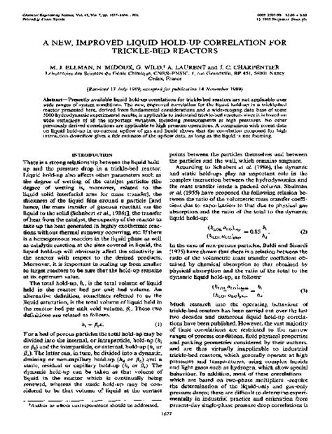 Pdf A New Improved Liquid Hold Up Correlation For Trickle Bed Reactors