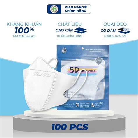 Thùng 100 chiếc khẩu trang Thịnh Phát 5D TRẮNG kháng khuẩn ôm mặt chính