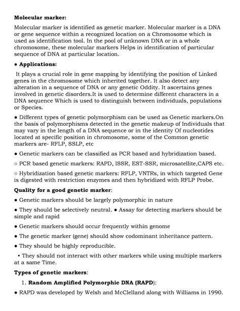 Molecular Marker Notes Molecular Marker Molecular Marker Is