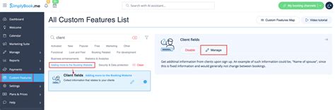Client Fields Custom Feature Client Fields Simplybookme