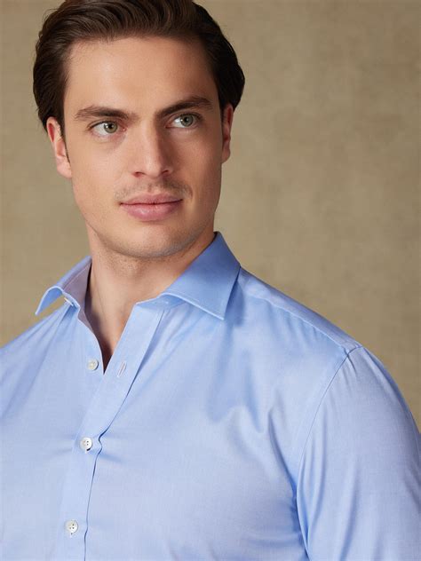 Chemise Cintr E En Pin Point Royal Ciel Caf Coton