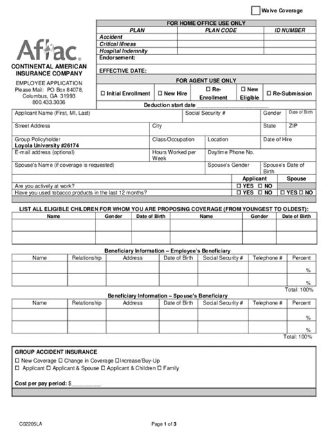 Fillable Online Aflac Indemnity Plans Dchr Fax Email Print Pdffiller