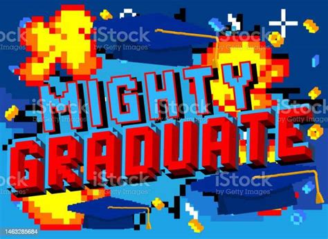 마이티 졸업생 기하학적 그래픽 배경이 있는 픽셀화된 단어입니다 벡터 만화 그림입니다 개발에 대한 스톡 벡터 아트 및 기타 이미지 개발 개선 검사 보기 Istock