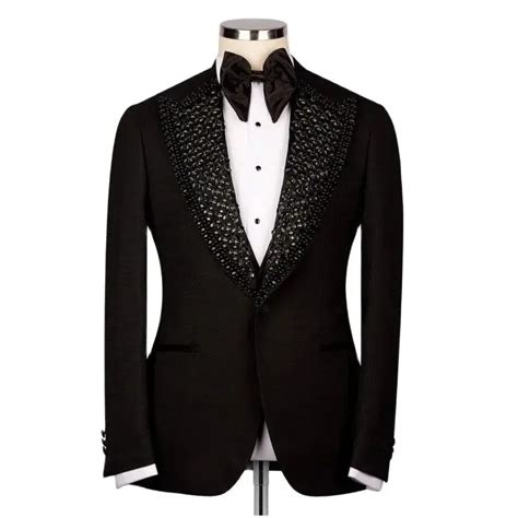 2pcs Luxury Wedding Tuxedo Black Formal Groom Men Suits Slim Fit Cryst