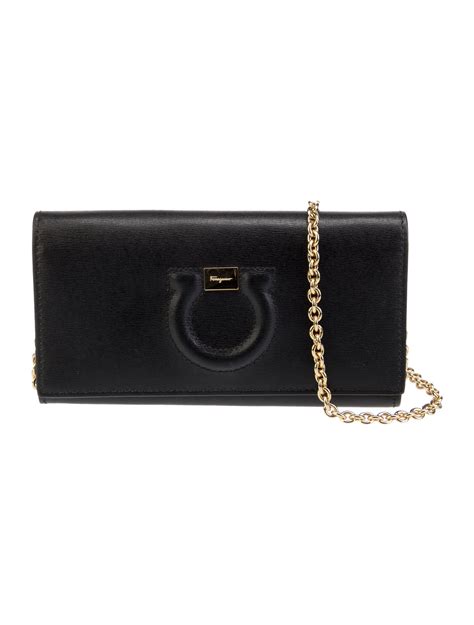 Salvatore Ferragamo Leather Chain Link Shoulder Bag Black Shoulder