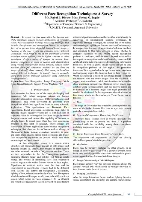 PDF Different Face Recognition Techniques A Survey