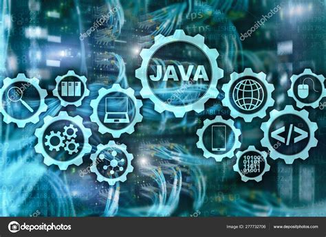 java programming concept virtual machine on server room background
