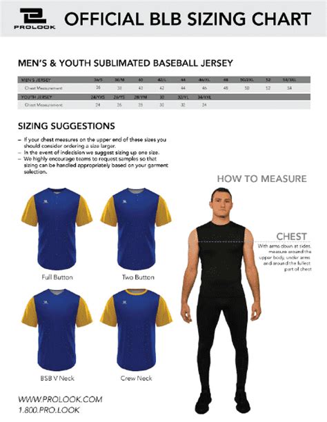 Mens And Youth Baseball Jersey Size Chart Prolook Download Printable