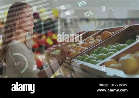 Animation Of Financial Data Processing Over Caucasian Woman Shopping