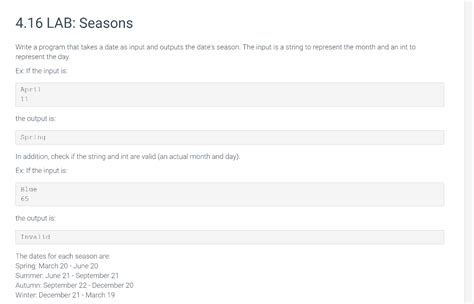 Solved 4 16 LAB Seasons Write A Program That Takes A Date Chegg
