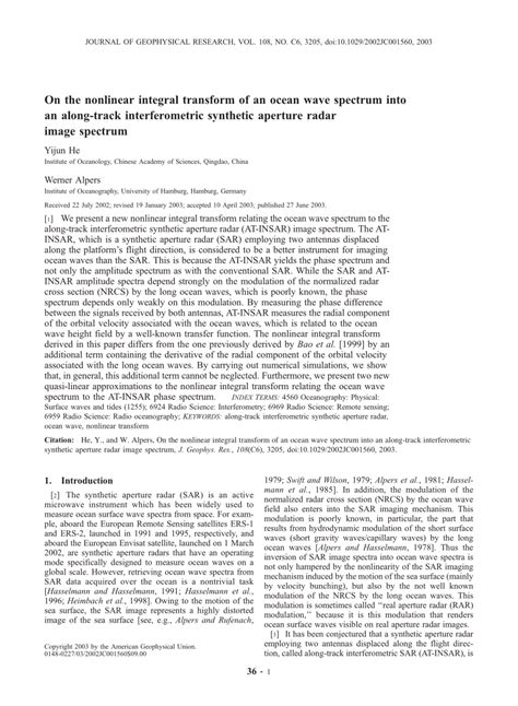Pdf On The Nonlinear Integral Transform Of An Ocean Wave Spectrum Into An Along Track