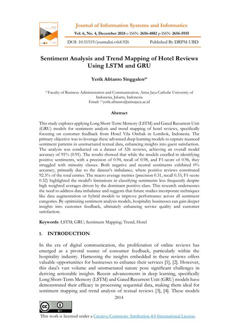 Pdf Sentiment Analysis And Trend Mapping Of Hotel Reviews Using Lstm And Gru