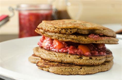 Coffee Pancakes With Raspberry And Peach Compote The Flavor Bender