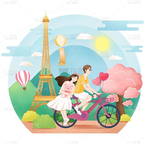 手绘 旅游景点人物插画贴纸 巴黎