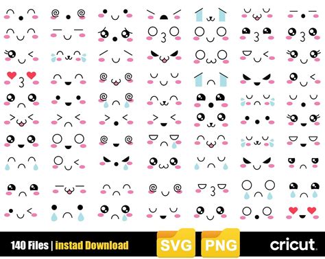 Kawaii Face Svg Kawaii Face Bundle Svg For Cricut Kawaii Face Png