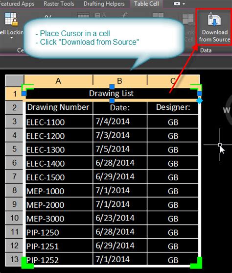 Creating A Data Link With An Excel Table Autocad Tips