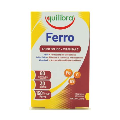 EQUILIBRA FERRO PIU CON VITAMINA C E ACIDO FOLICO VEGICAPS PERLE INTEGRATORE ALIMENTARE PiùMe