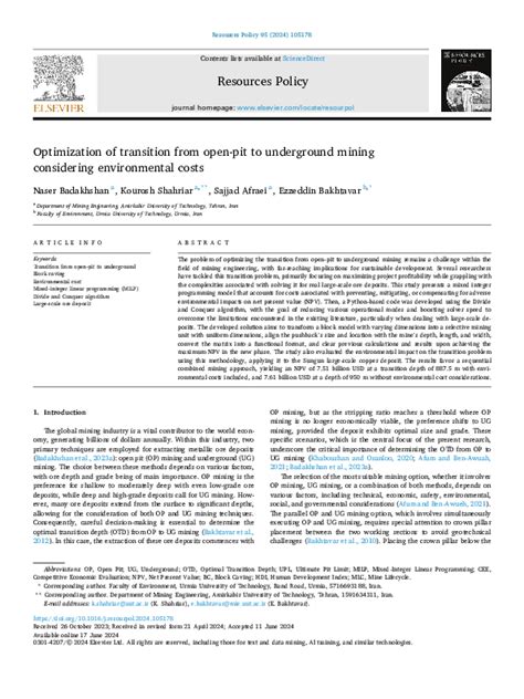 Pdf Optimization Of Transition From Open Pit To Underground Mining