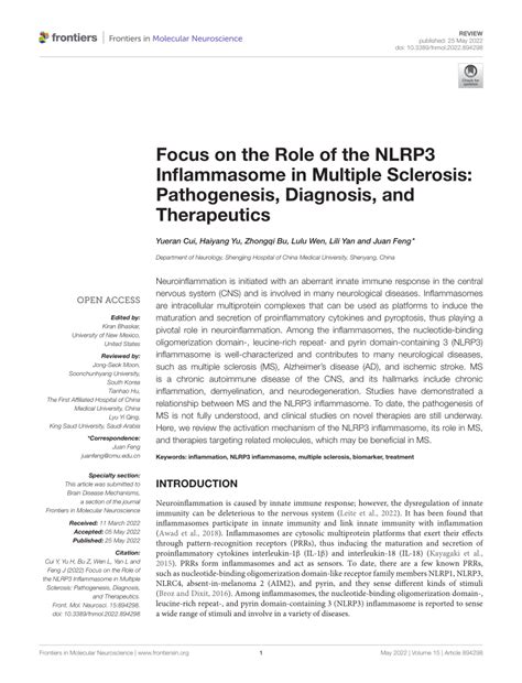Pdf Focus On The Role Of The Nlrp3 Inflammasome In Multiple Sclerosis