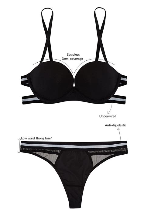 Buy Zivame Pushup Strapless Bra With Thong Panty Black At Rs1390