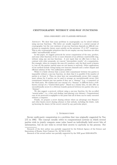 Pdf Cryptography Without One Way Functions