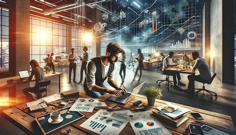 Man Analyzing Data In A Modern Office Premium Ai Generated Image