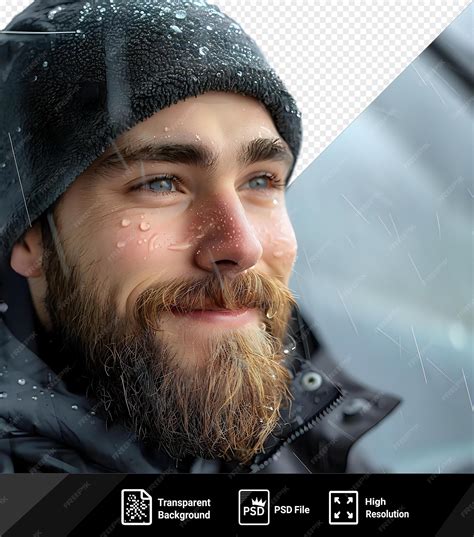 Premium Psd Psd Smiling Young Bearded Man Washing Windshield Wiper In
