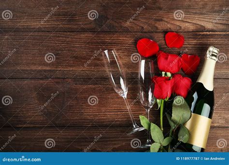 Champagne With Glasses And Red Roses Stock Image Image Of Festive