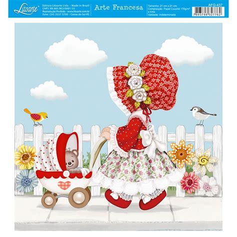 Papel Para Arte Francesa Boneca Camponesa E Carrinho Litoarte