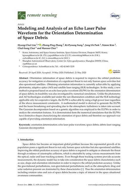 Pdf Modeling And Analysis Of An Echo Laser Pulse Waveform For The Orientation Determination Of