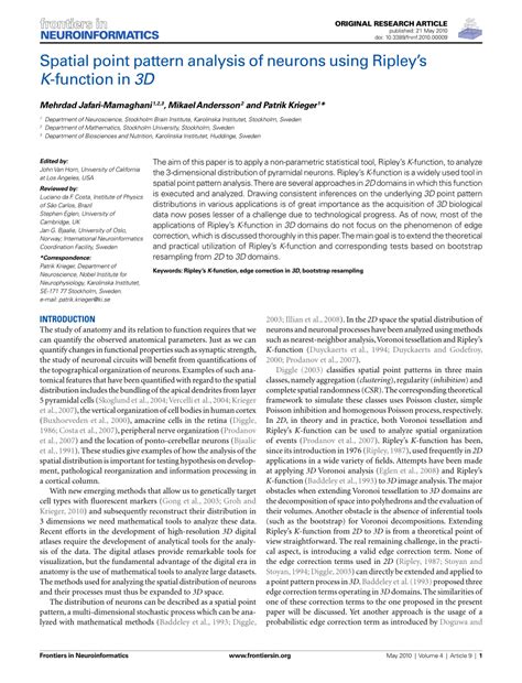 pdf spatial point pattern analysis of neurons using ripley s k
