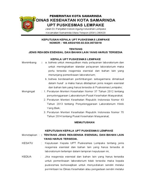 Sk Tentang Jenis Reagensia Esensial Dan Bahan Lain Yang Harus Tersedia
