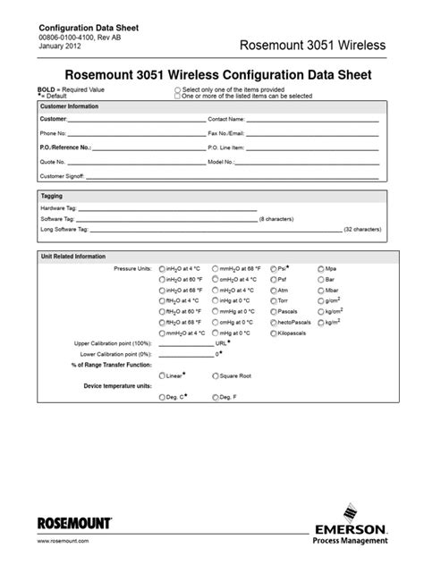 Configuration Data Sheet Rosemount 3051 Wireless Series En 89758 Pdf