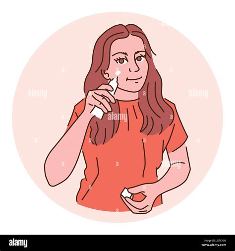 Girl Applies Cream Flat Vector Illustration Daily Routine Isolated