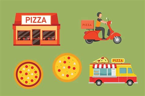 피자 레스토랑 배달 및 음식 트럭 패스트 푸드 아이콘 및 2d 플랫 벡터 일러스트 레이션 2차 도형에 대한 스톡 벡터 아트 및 기타 이미지 Istock