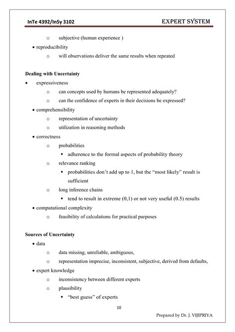 Expert System Lecture Notes Chapter 1 2 3 4 5 Dr J Vijipriya Pdf