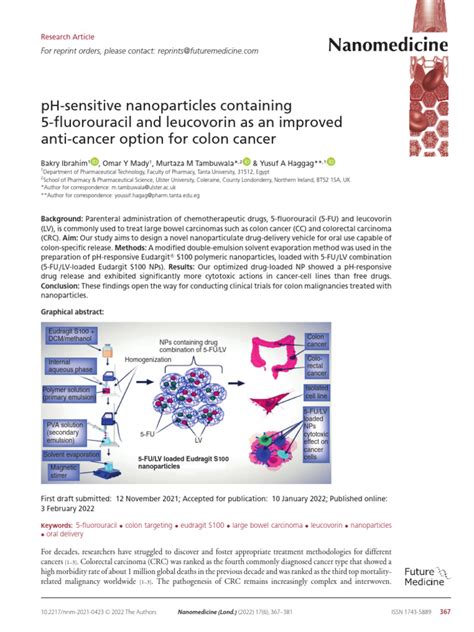 Ph Sensitive Nanoparticles Containing 5 Fluorourac Pdf Colorectal