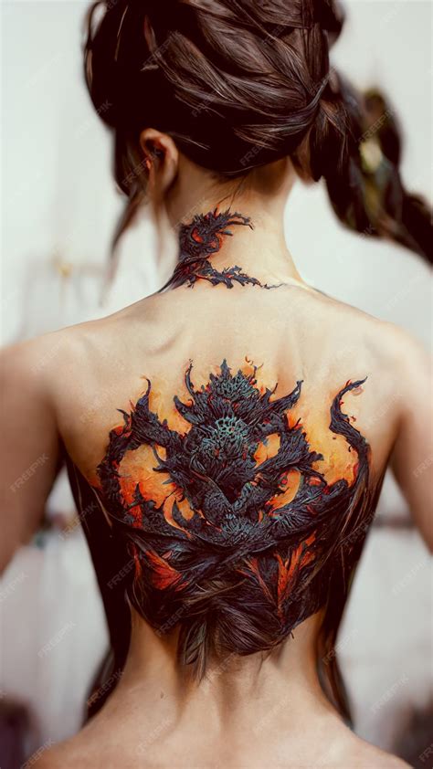 La Espalda De Una Chica Con Tatuaje De Dragón Foto Premium