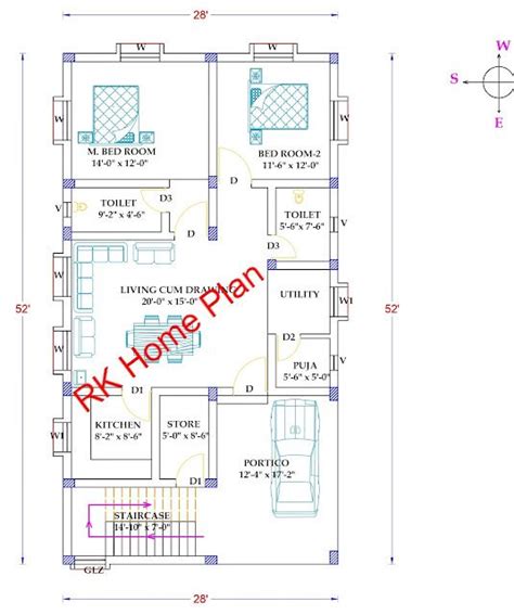 34 X 58 East Face 3 Bhk House Plan As Per Vastu Artofit