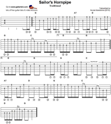 Sailors Hornpipe Sheet Music Guitar Tab Guitar