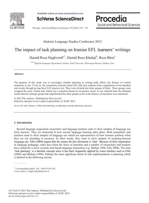 Pdf The Impact Of Task Planning On Iranian Efl Learners Writings
