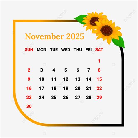 تقويم عام 2025 بإطار زهرة المتجه التقويم الشهري تقويم نوفمبر 2025