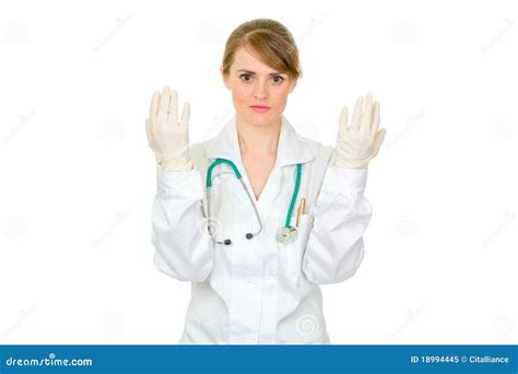 Concentrated Doctor Woman In Latex Medical Gloves Stock Image Image Of Holding Girl