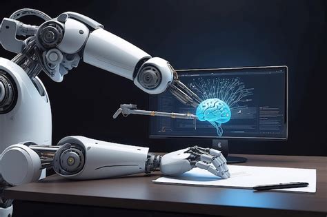 Premium Photo 3d Rendering Robot Arm Writing Ai Brain