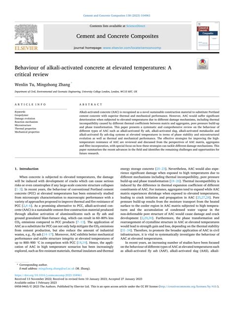 Pdf Behaviour Of Alkali Activated Concrete At Elevated Temperatures A Critical Review