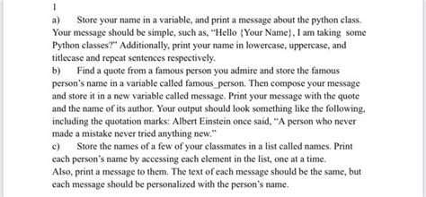 Solved A Store Your Name In A Variable And Print A Message