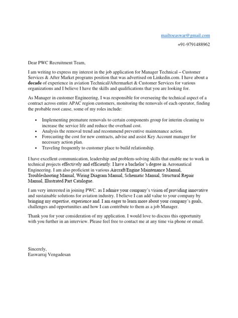Cover Letter For Pwc Pdf